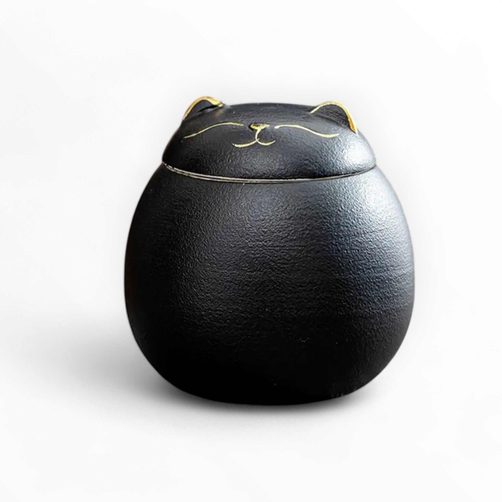 Black Ceramic Cat Shaped Pet Urn with Gold Accents – Memorial Ashes ...